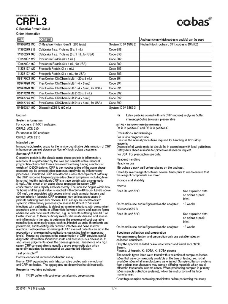 罗氏 Crpl3 （免疫比浊法）英文说明书 | PDF | Detection Limit | C Reactive Protein