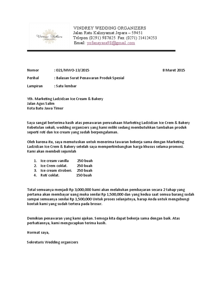 Surat Balasan Penawaran | PDF