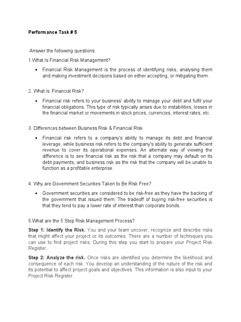 Performance Task 5 | PDF | Financial Risk | Risk
