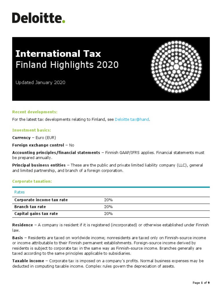 Finland Highlight Tax | Download Free PDF | Tax Deduction | Corporate Tax
