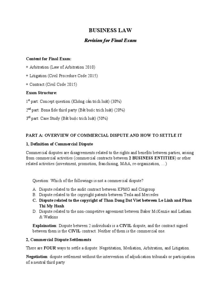 Business Law: Revision For Final Exam | PDF | Finance & Money Management