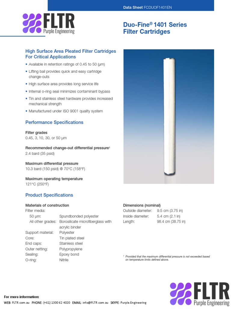 Duo-Fine® 1401 Series Filter Cartridges | PDF | Filtration | Particulates