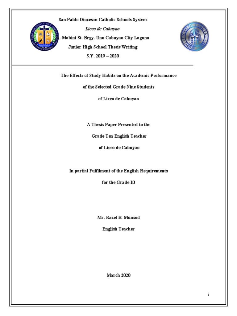 The Effects of Study Habits on the Academic Performance of Grade Nine ...