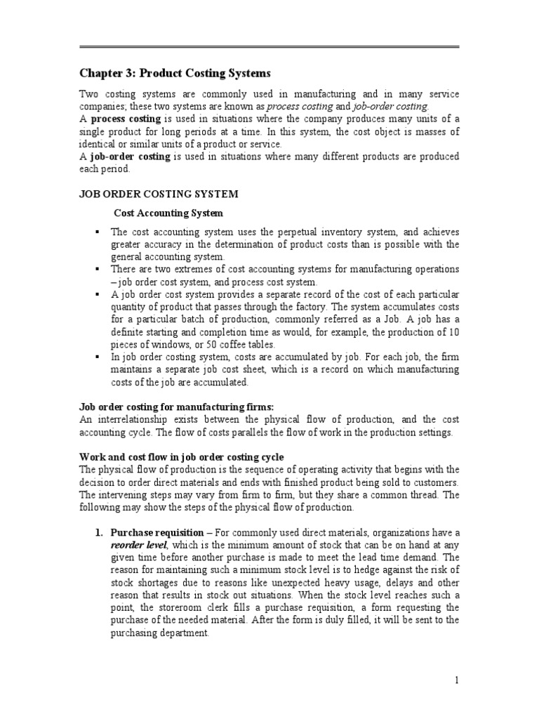 Chapter 3: Product Costing Systems: Job Order Costing System Cost ...