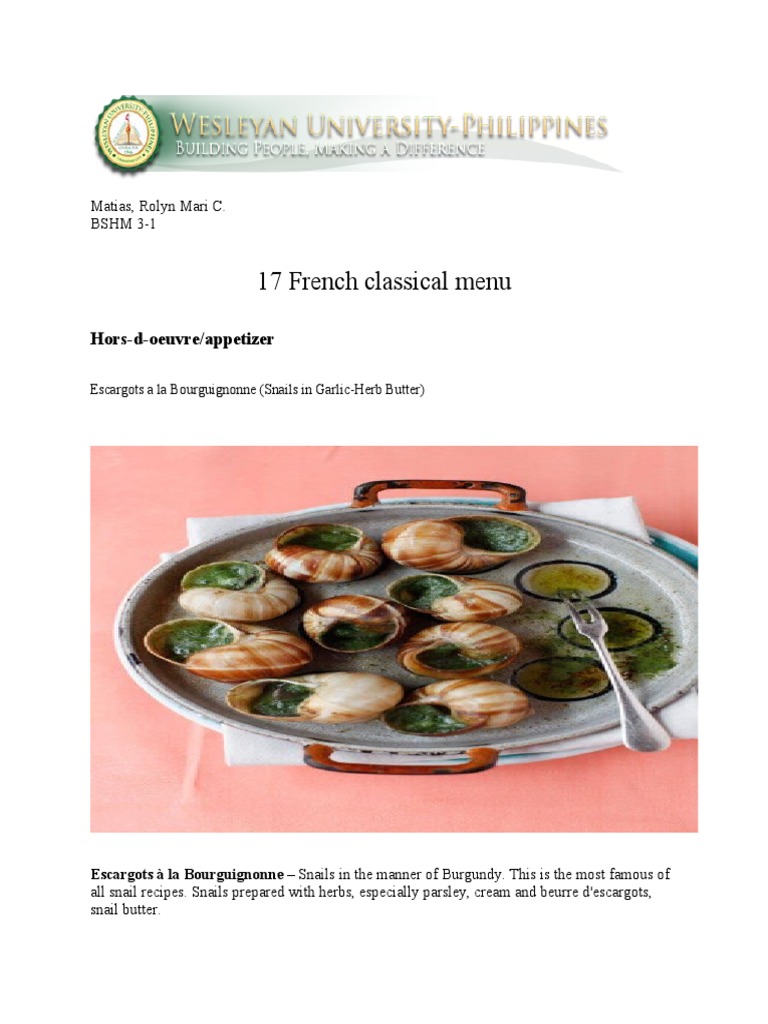 17-Course French Classical Menu | PDF | Pasta | Foods