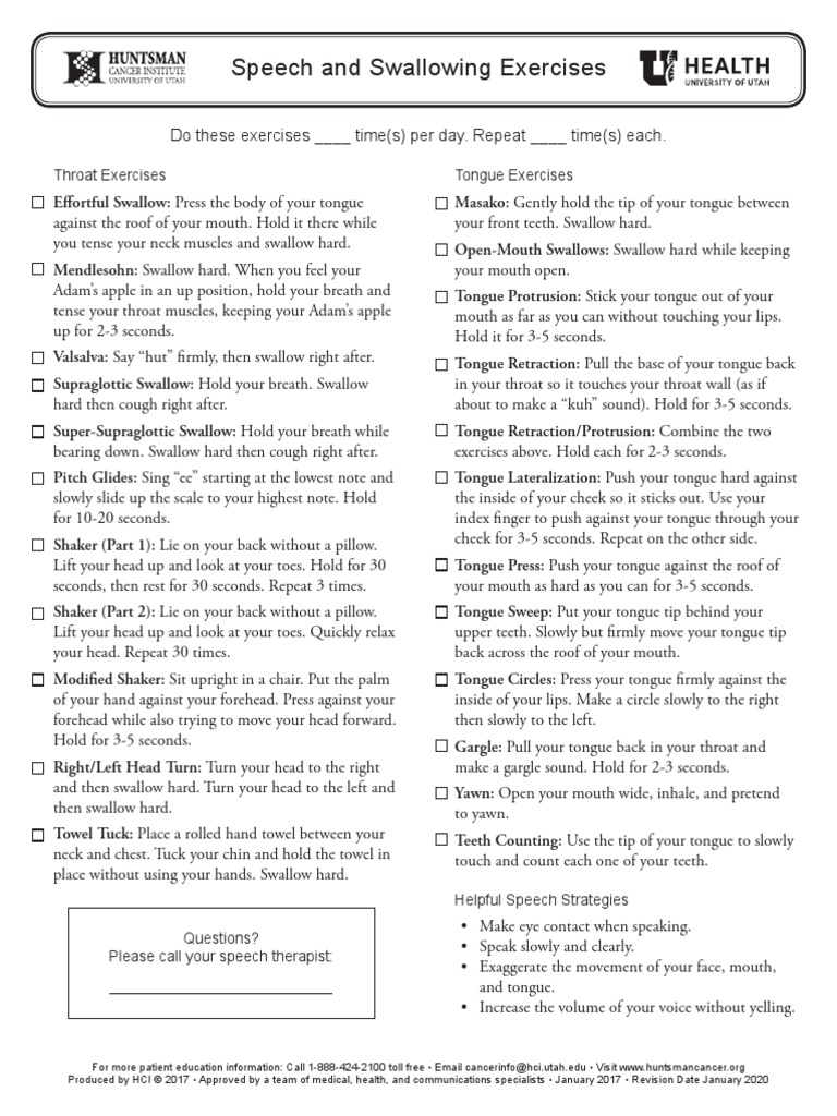 Speech and Swallowing Exercises | PDF | Tongue | Mouth