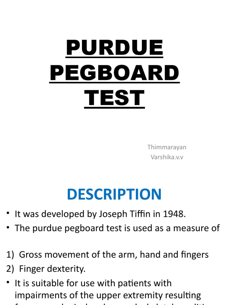 Purdue Pegboard Test Overview and Guide | PDF | Psychology | Clinical ...