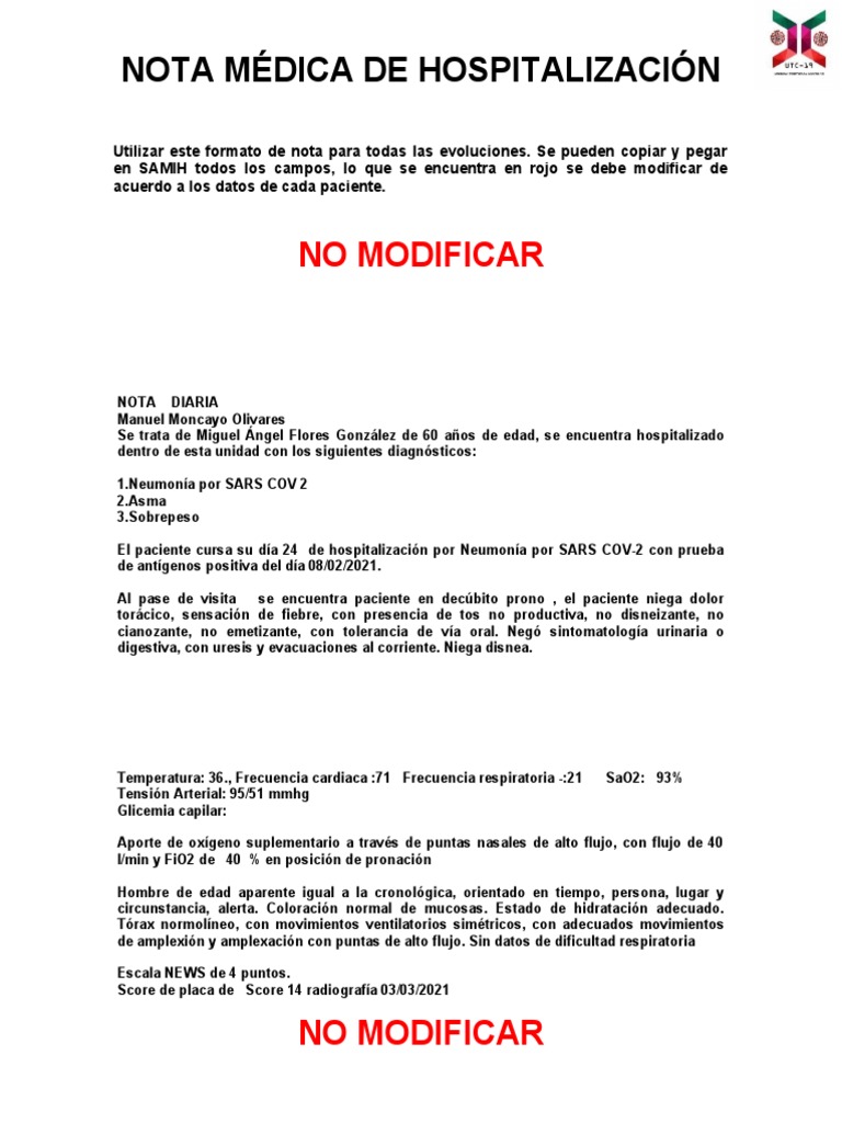 Formato de Nota Médica | Descargar gratis PDF | Neumonía | Asma
