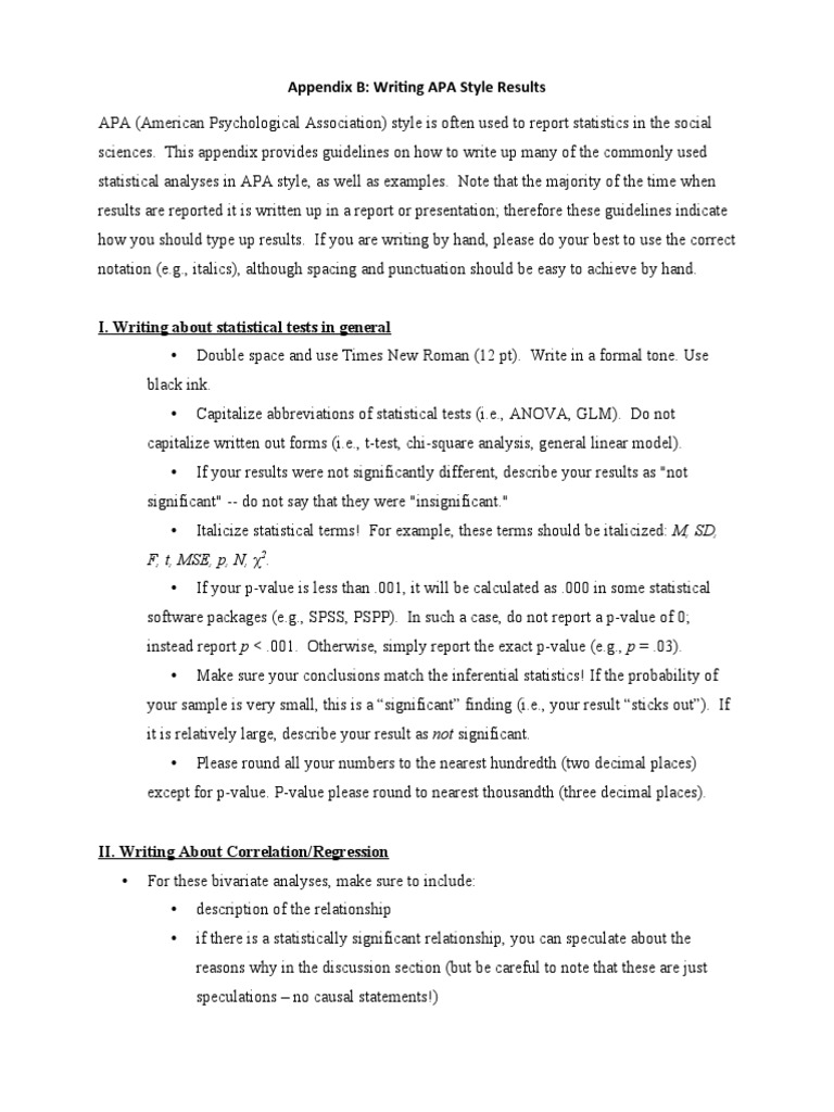 Appendix B Writing APA Style Results | PDF | Correlation And Dependence ...
