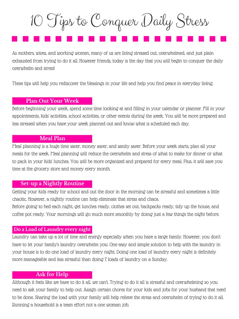 10 Tips To Conquer Daily Stress: Plan Out Your Week | PDF | Meal | Lunch