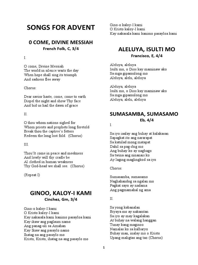Advent Mass Songs Repetoire | PDF