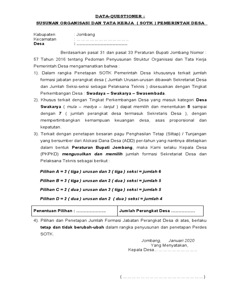 Surat Pernyataan Sotk Desa 2020 | PDF