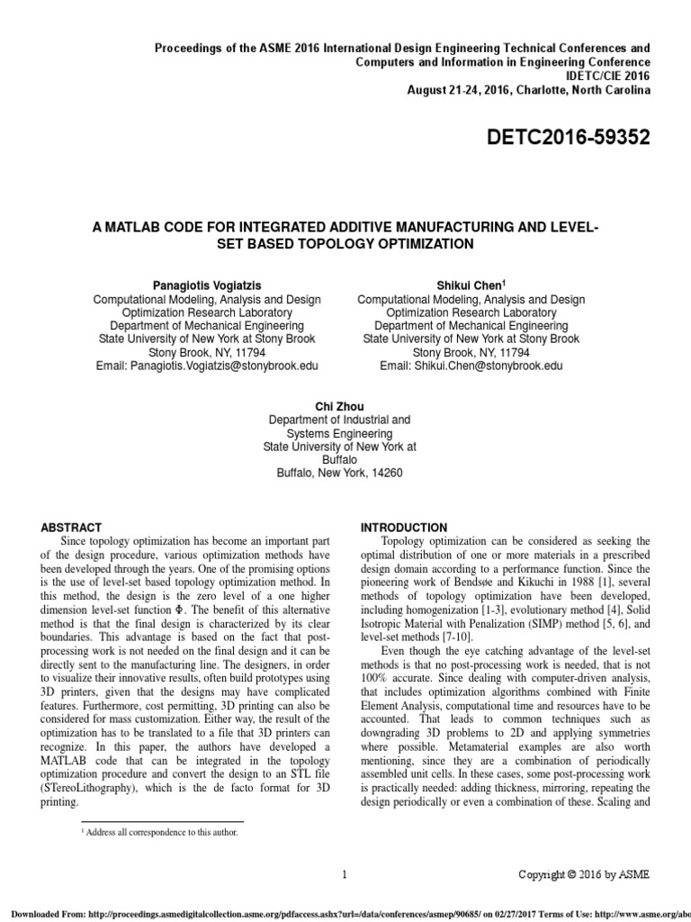 A Matlab Code For Integrated Additive Manufacturing and Levelset Based Topology Optimization ...