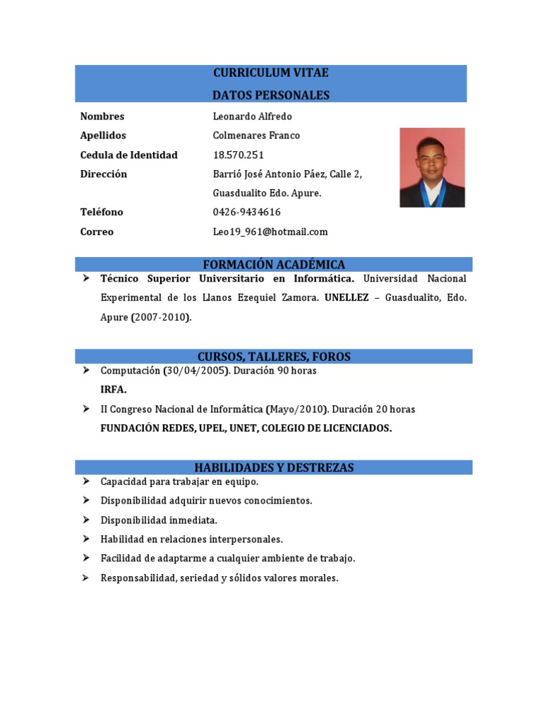 Curriculum Vitae Colegio | PDF