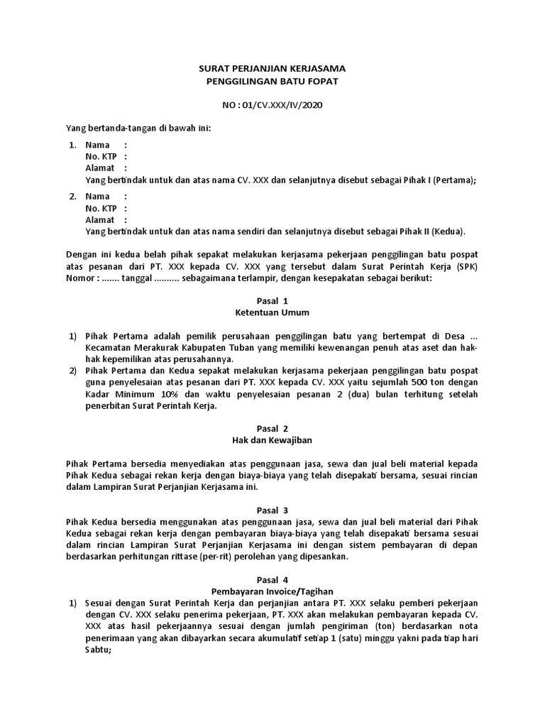 Surat Perjanjian Kerjasama | PDF