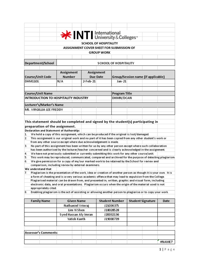 Hospitality Course Assignment | PDF | Hotel | Plagiarism