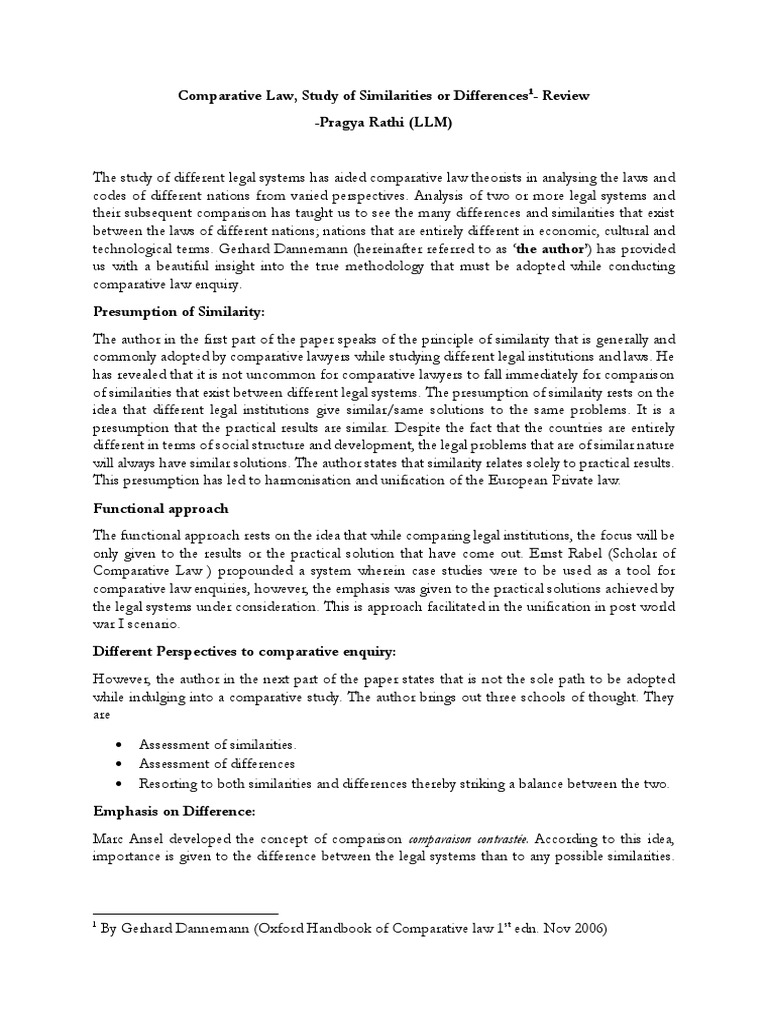 Comparative Law Summary | PDF | Comparative Law | Institution