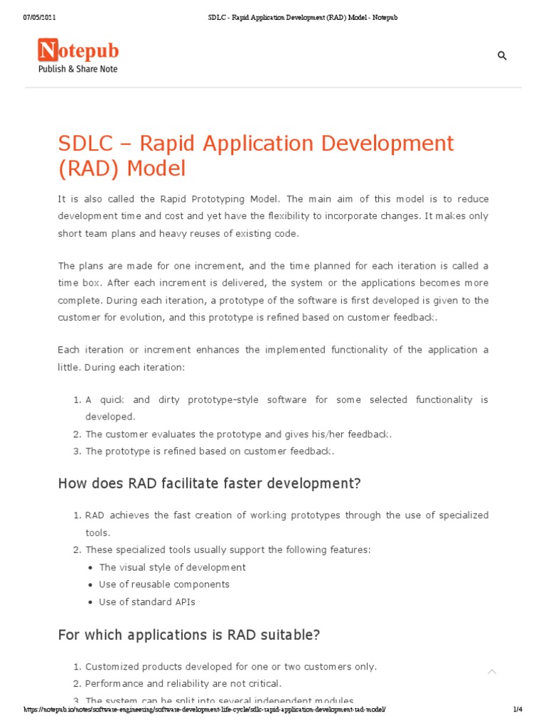 SDLC - Rapid Application Development (RAD) Model - Notepub | PDF ...