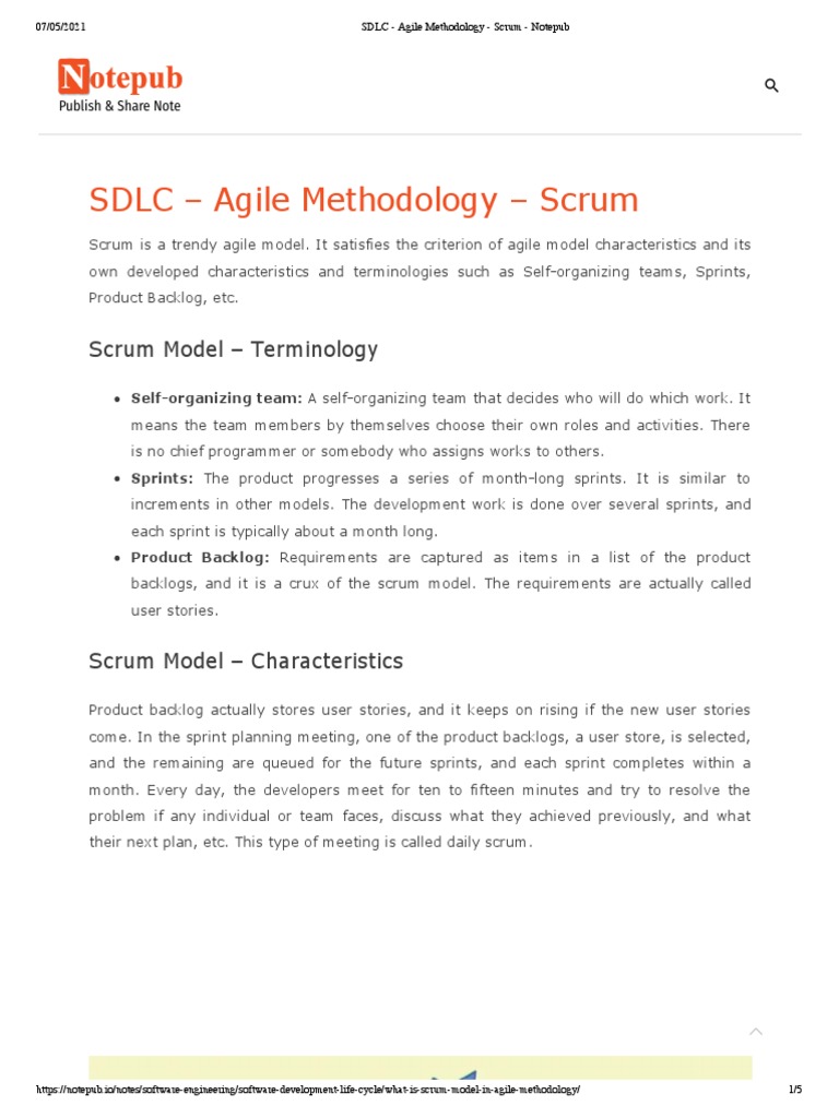 SDLC - Agile Methodology - Scrum - Notepub | PDF