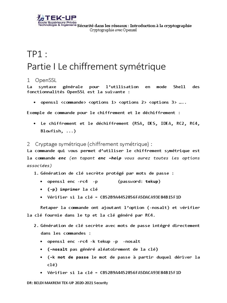 Tp1 Cryptage Symetrique | Download Free PDF | Cryptage | Clé de chiffrement