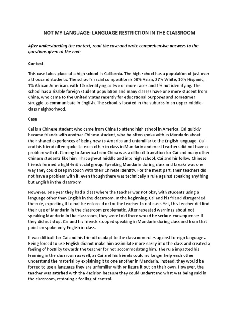 A Case Study On Intercultural Communication | PDF | Classroom | Cross ...