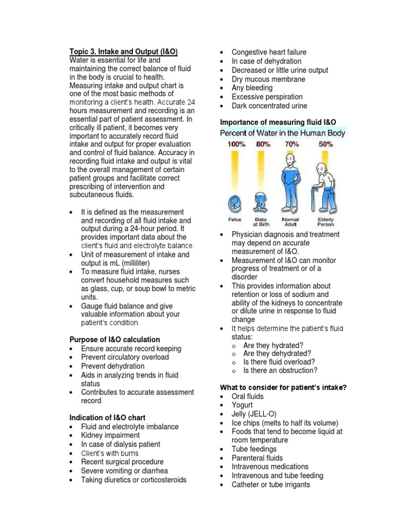 Intake and Output Handout | Download Free PDF | Dehydration | Medicine