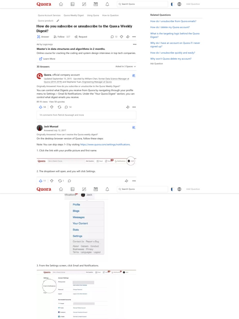 How Do You Subscribe or Unsubscribe To The Quora Weekly Digest? | PDF ...