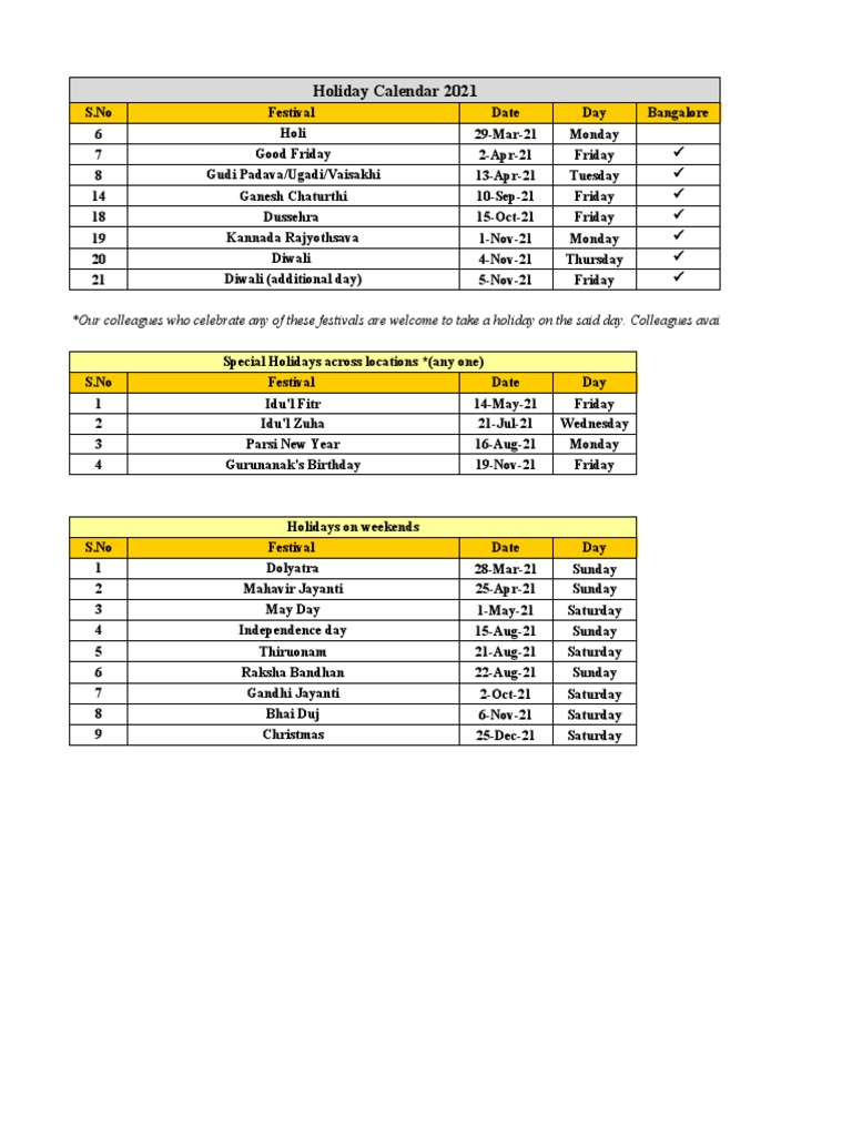 Holiday List - 2021 | PDF | Holidays | Entertainment Events