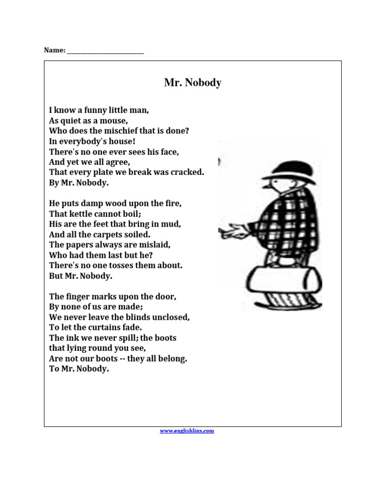 Mr. Nobody Poetry Worksheet