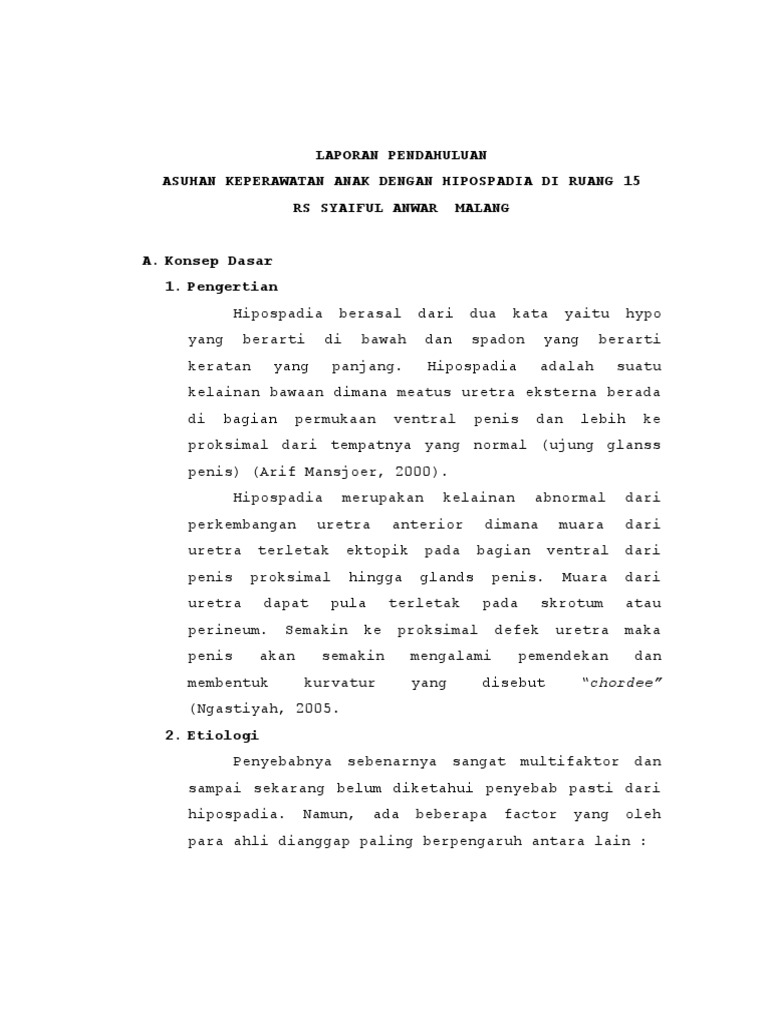 LP Asuhan Keperawatan Pada Anak Dengan Hipospadia | PDF