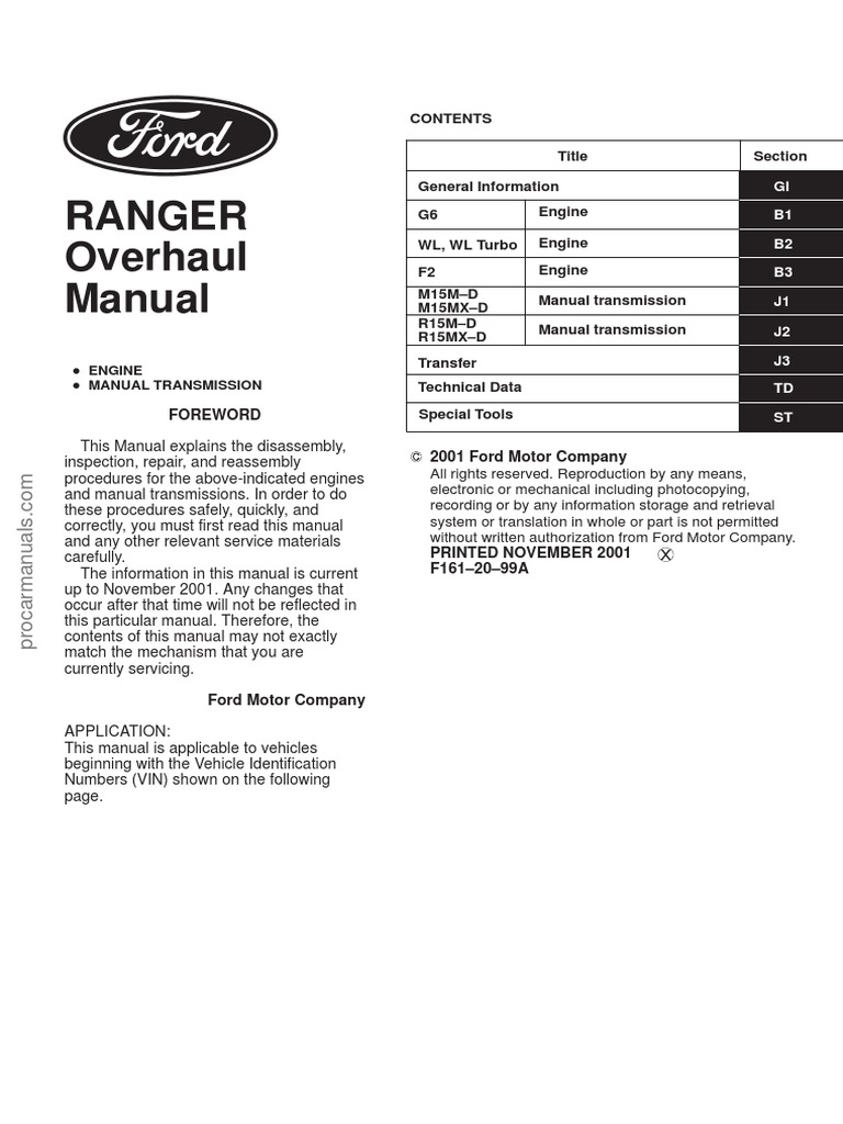 Ford Ranger 2001 Overhaul Manual | PDF | Kilogram | International ...