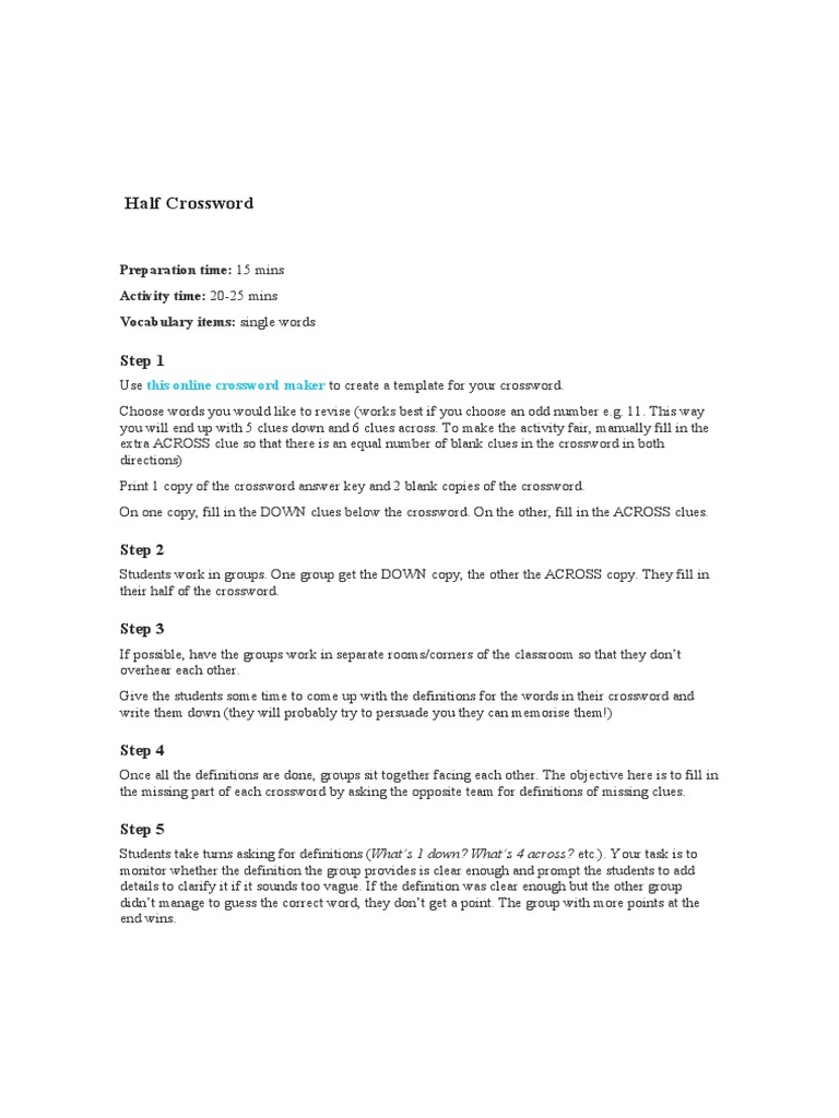 Collaborative Half Crossword Activity | PDF