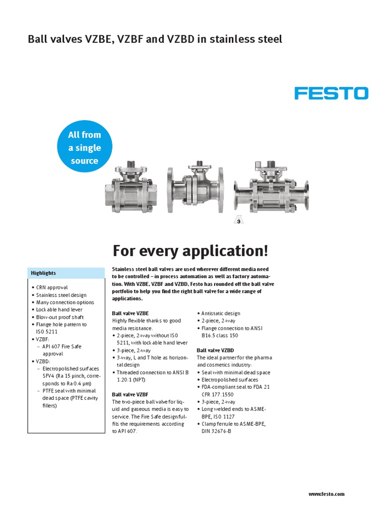 For Every Application!: Ball Valves VZBE, VZBF and VZBD in Stainless ...