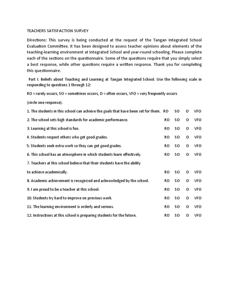 TEACHERS and STAKEHOLDERS SATISFACTION SURVEY | PDF | Teachers ...