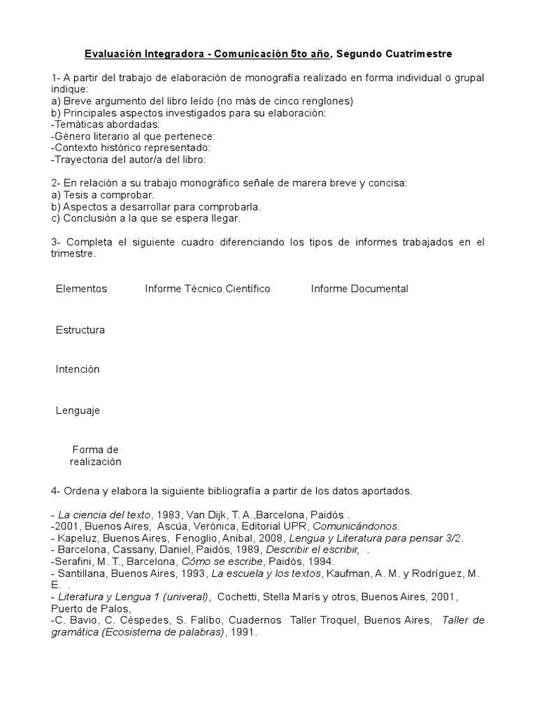 Evaluación Integradora 2do Cuatrimestre Comunicación Oral y Escrita | PDF