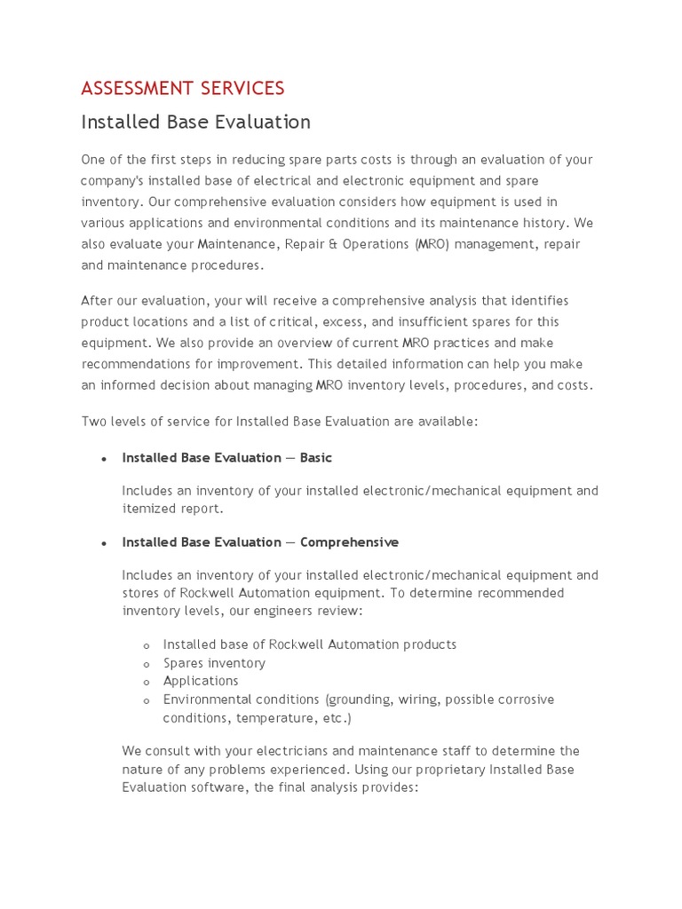 Installed Base Evaluation: Assessment Services | PDF | Inventory ...