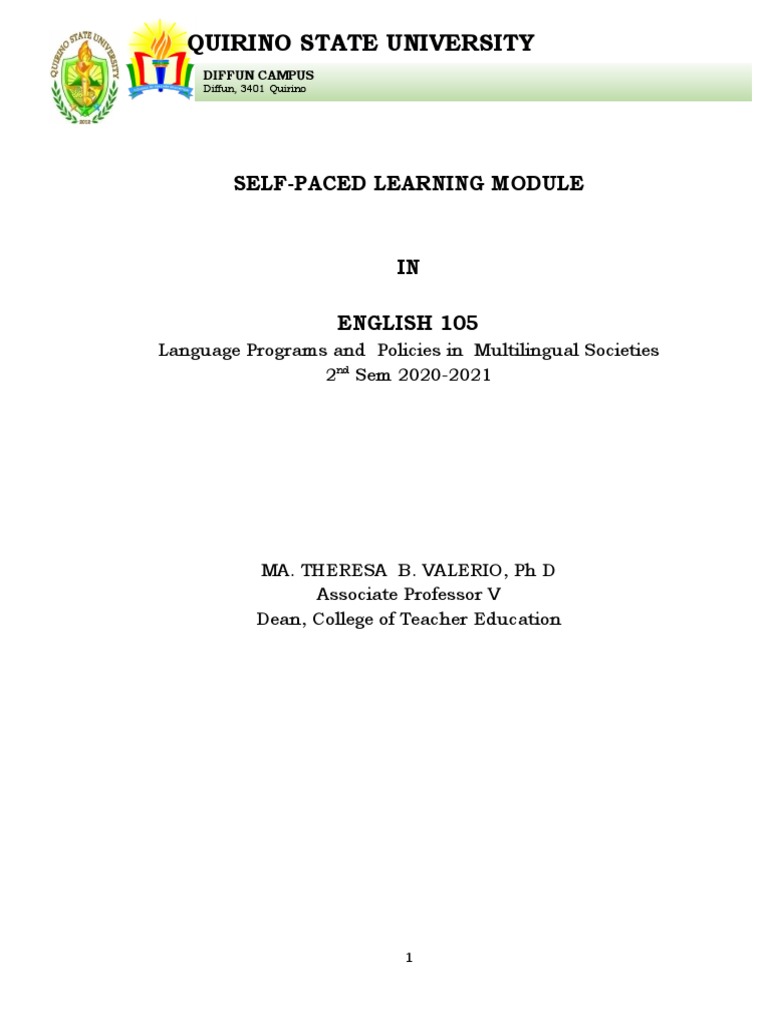 Quirino State University: Self-Paced Learning Module | Download Free PDF | Multilingualism ...