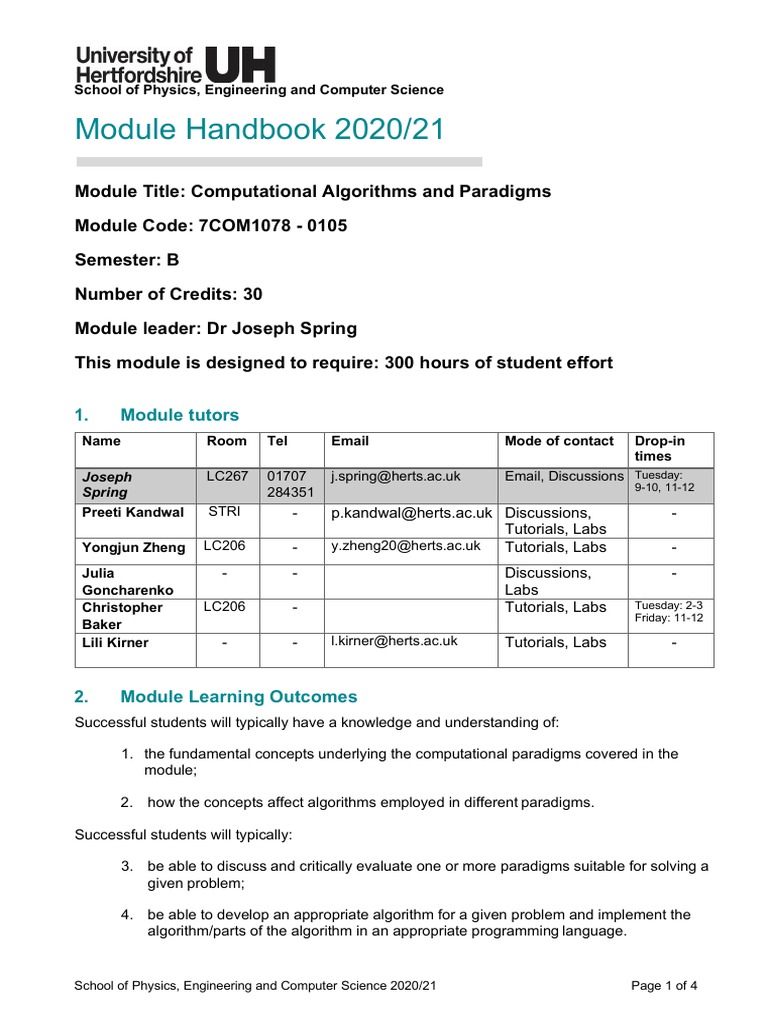 7COM1078 CAP Module Handbook Sem B Academic Year 2020-21 | PDF ...