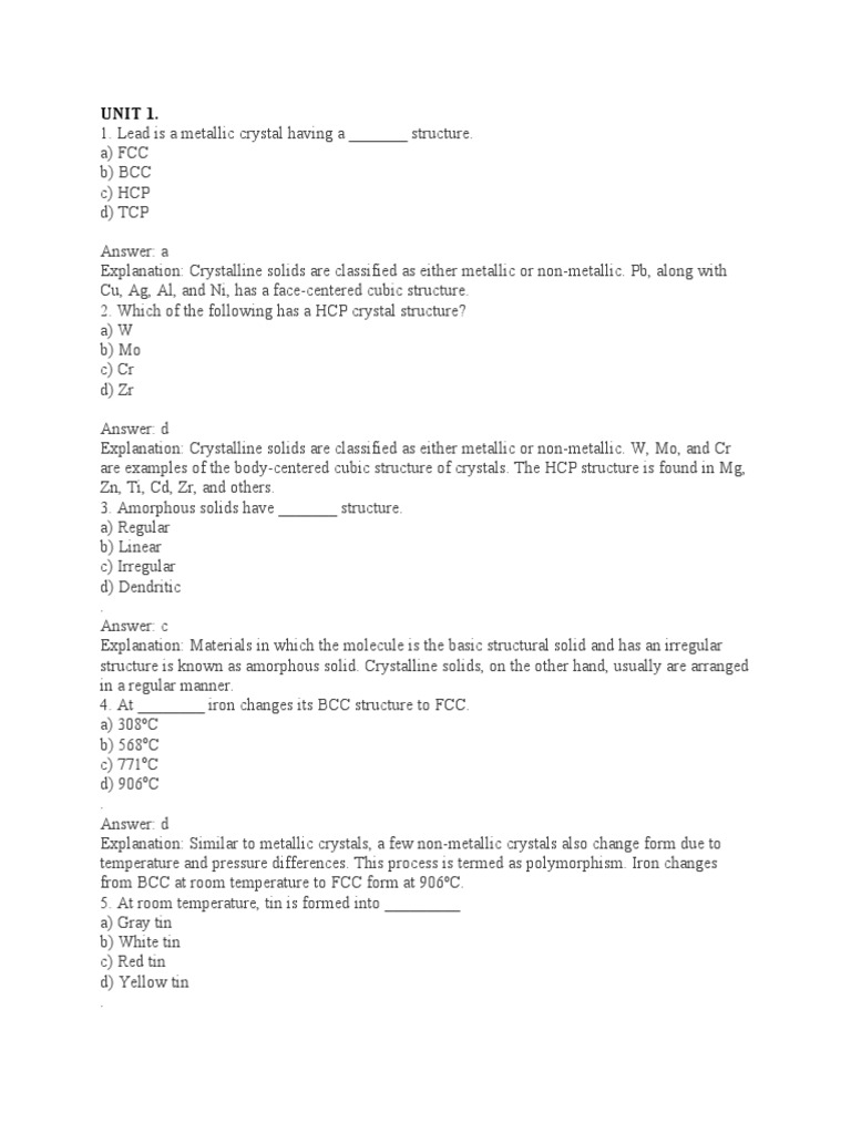 Material MCQ | PDF | Fracture | Crystal Structure