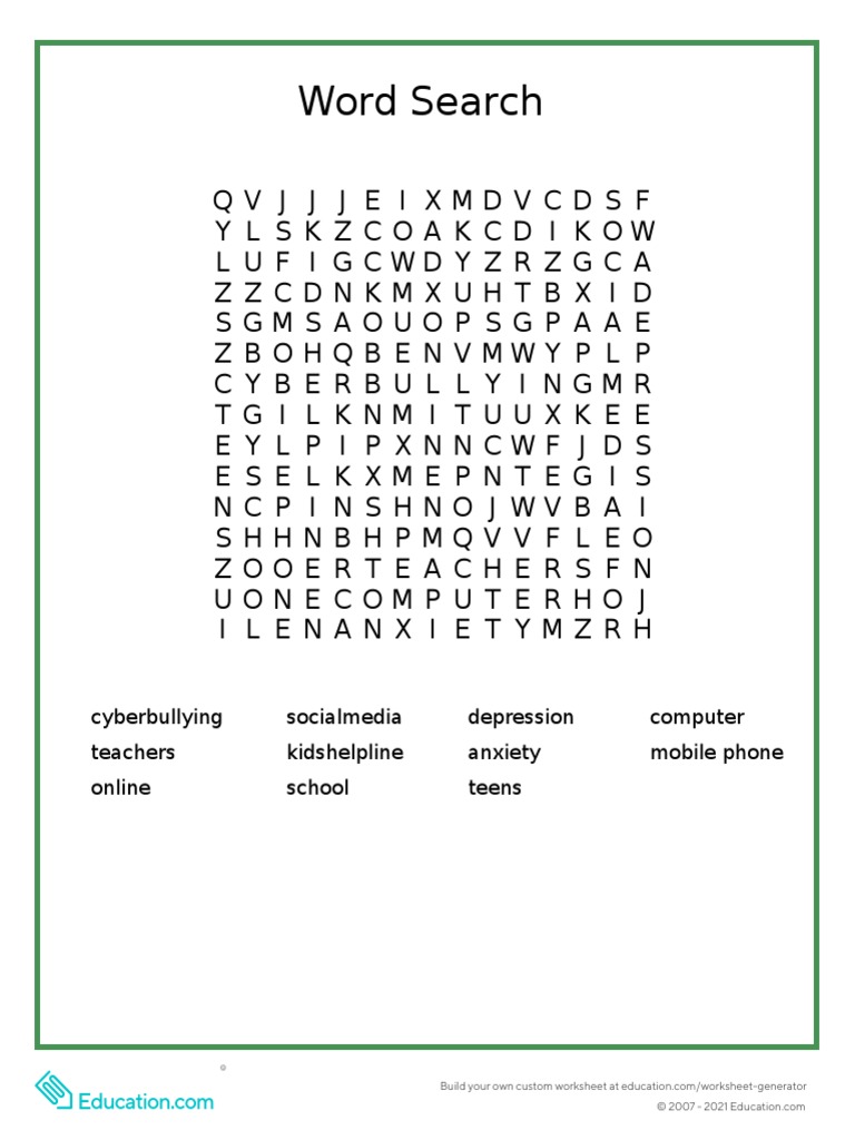 Cyberbullying Wordsearch | PDF