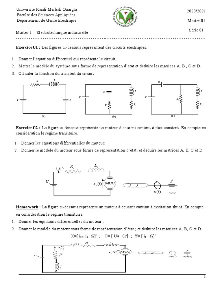 TD1 - Modelisation Et Simulation Des Circuits Electriques | PDF | Mathématiques appliqués ...