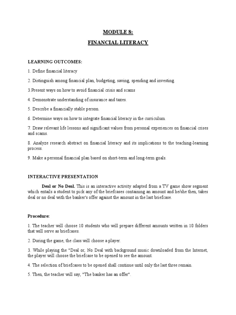 Module 8 Financial Literacy Pasiapasumbal 1 | PDF