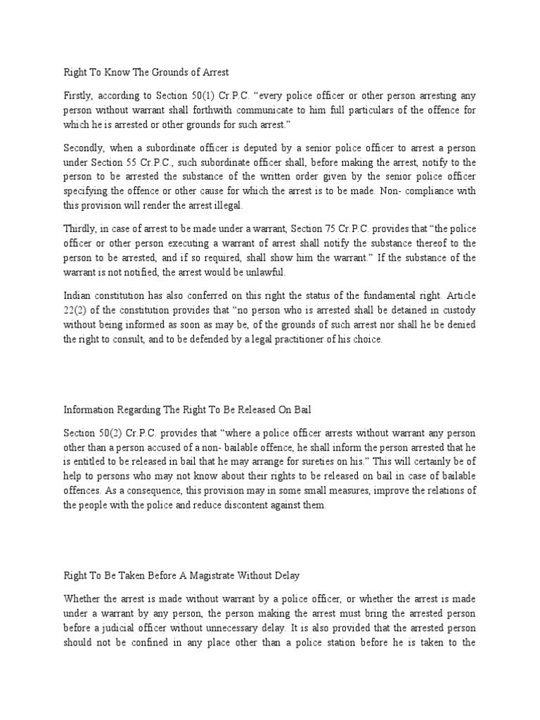 Arrest Rights: Legal Provisions & Protections | PDF | Arrest | Bail