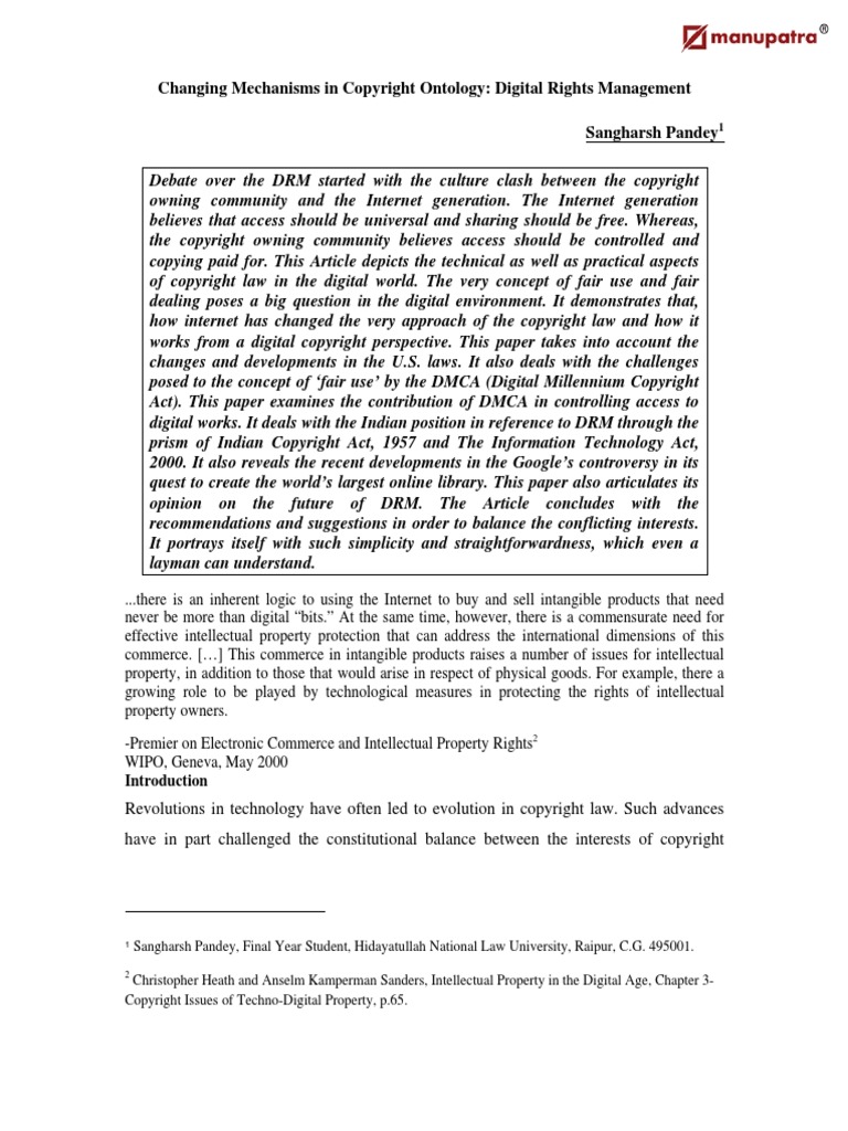 Digital Rights Management in Copyright Law | PDF | Digital Rights ...