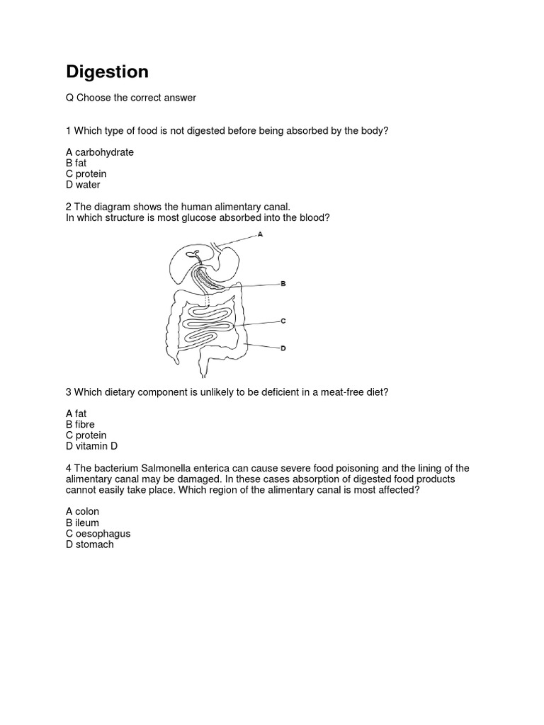 Digestion MCQ | PDF | Digestion | Gastrointestinal Tract