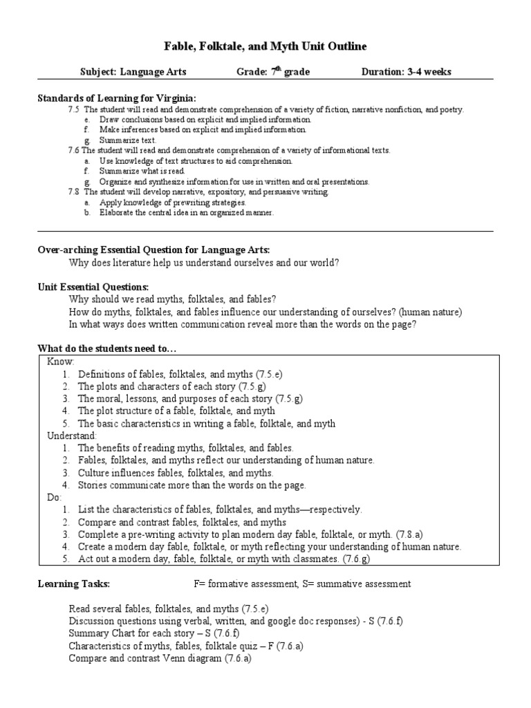 Myth Unit | PDF | Fable | Reading Comprehension