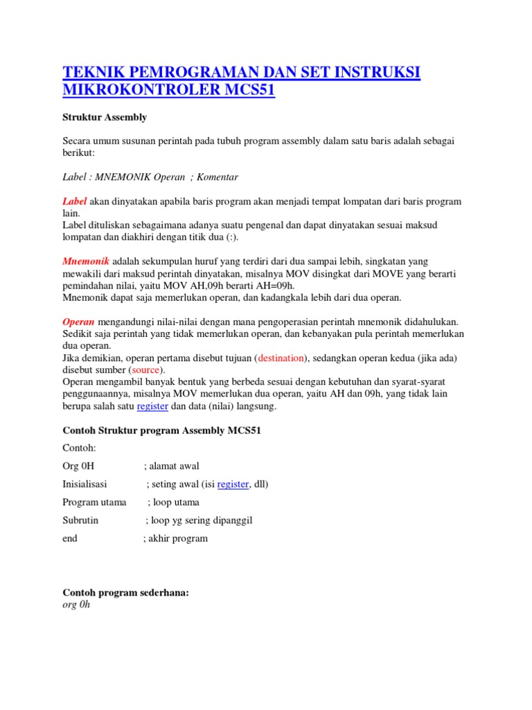 Teknik Pemrograman Dan Set Instruksi Mikrokontroler MCS51 | PDF | Metode & Bahan Ajar