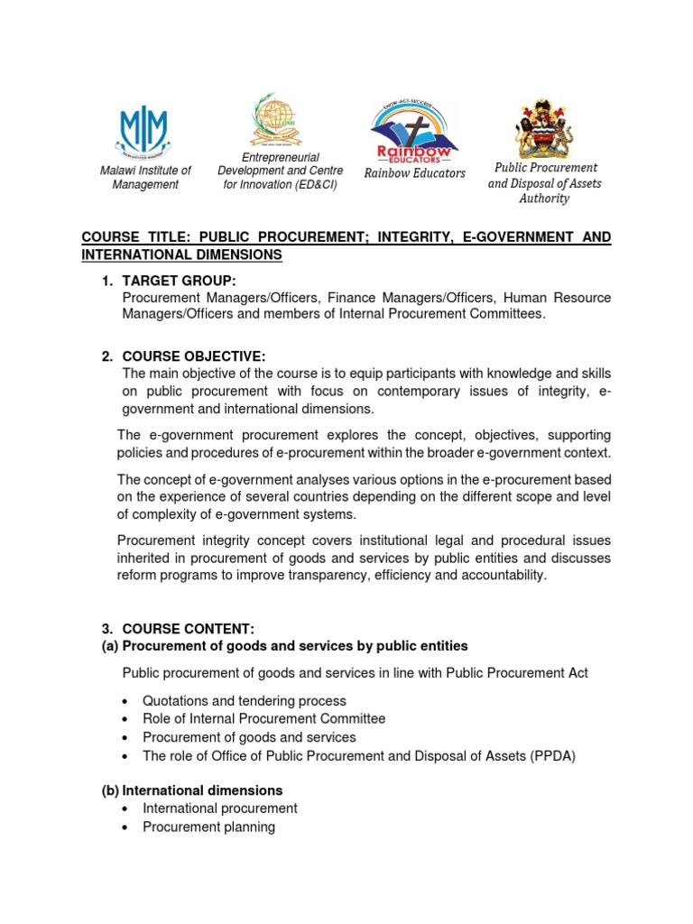 Public Procurement Course Covers Integrity, E-Government, International ...