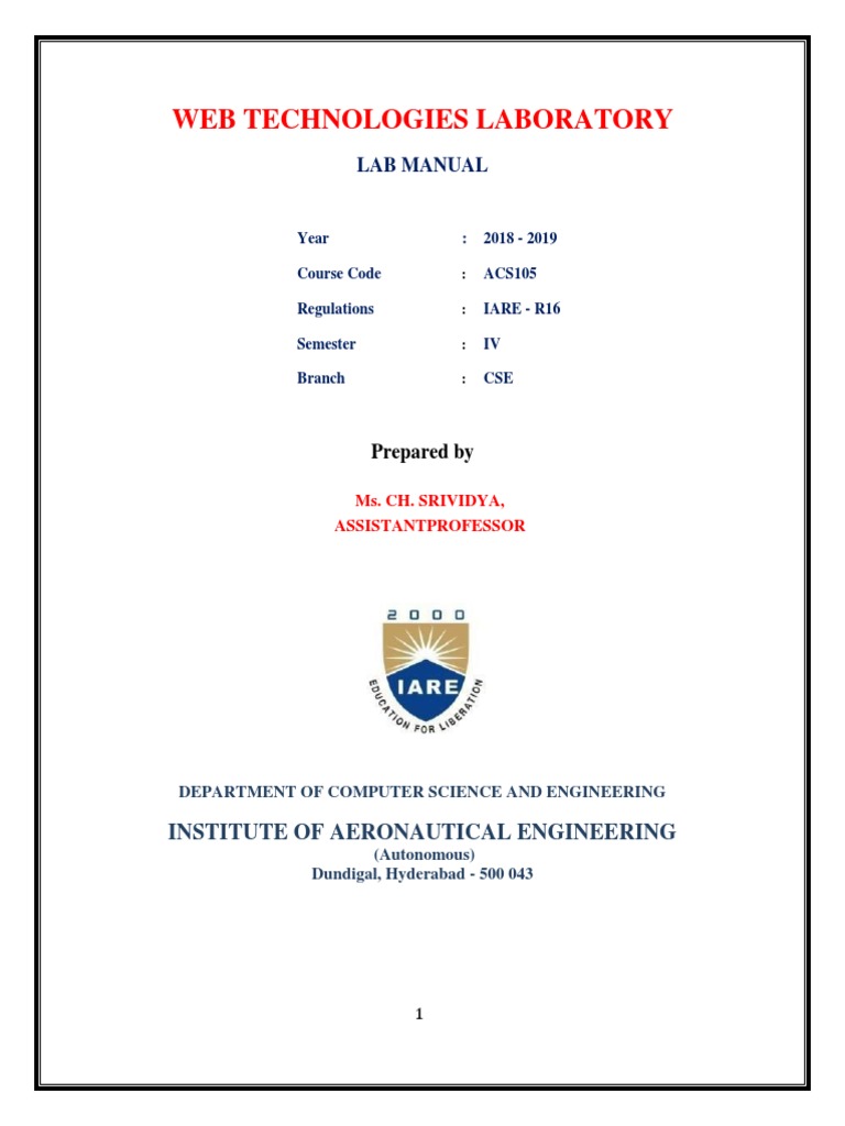 Web Technologies Laboratory: Lab Manual | PDF | Html Element | Java Script