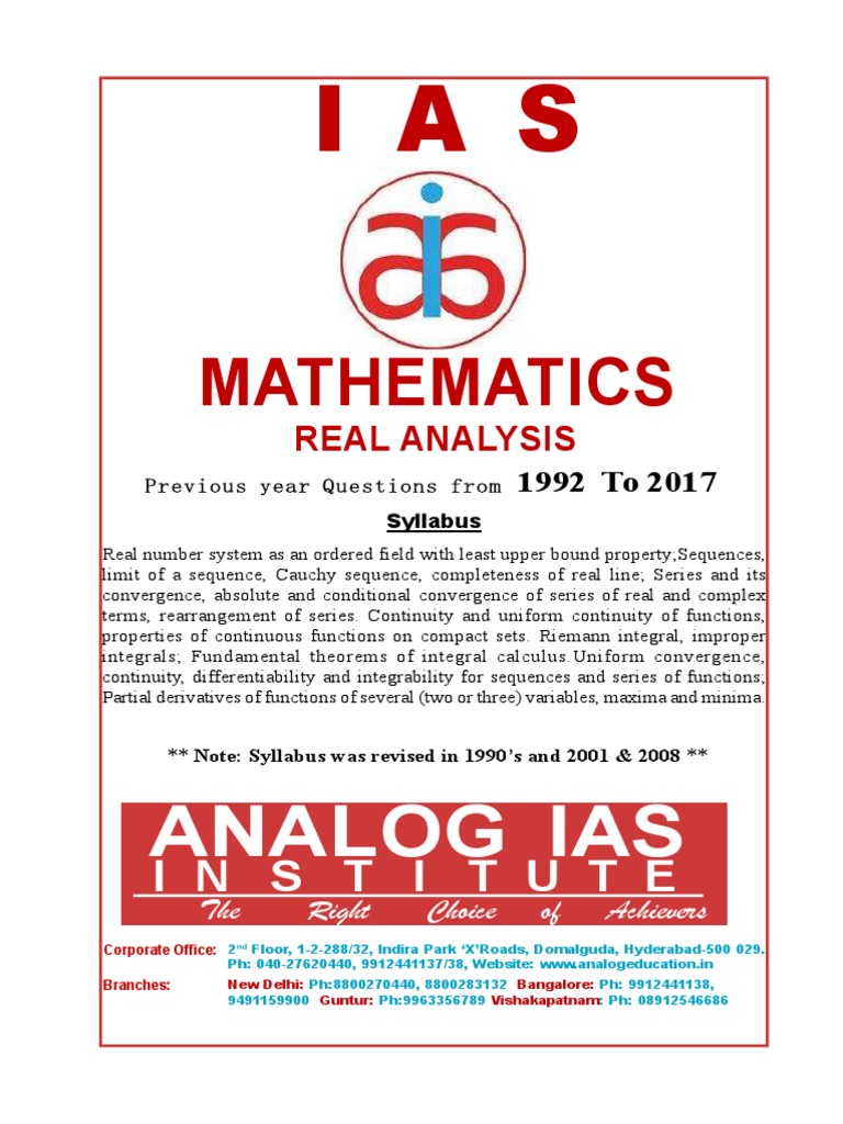 Mathematics: Analog Ias | PDF | Real Analysis | Continuous Function
